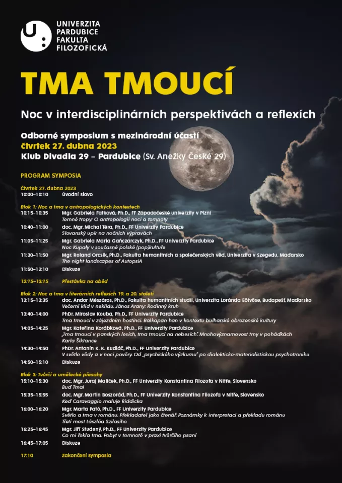 Tma tmoucí. Noc v interdisciplinárních perspektivách a reflexích | Univerzita Pardubice